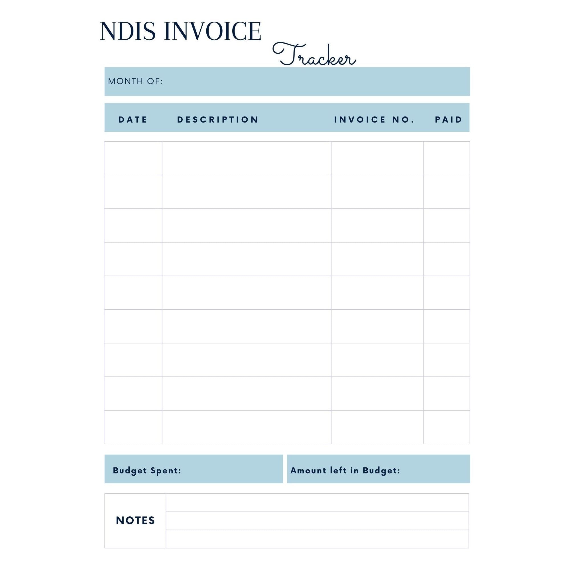 NDIS Invoice Tracker - Printable Planner – The Sensory Specialist PTY LTD